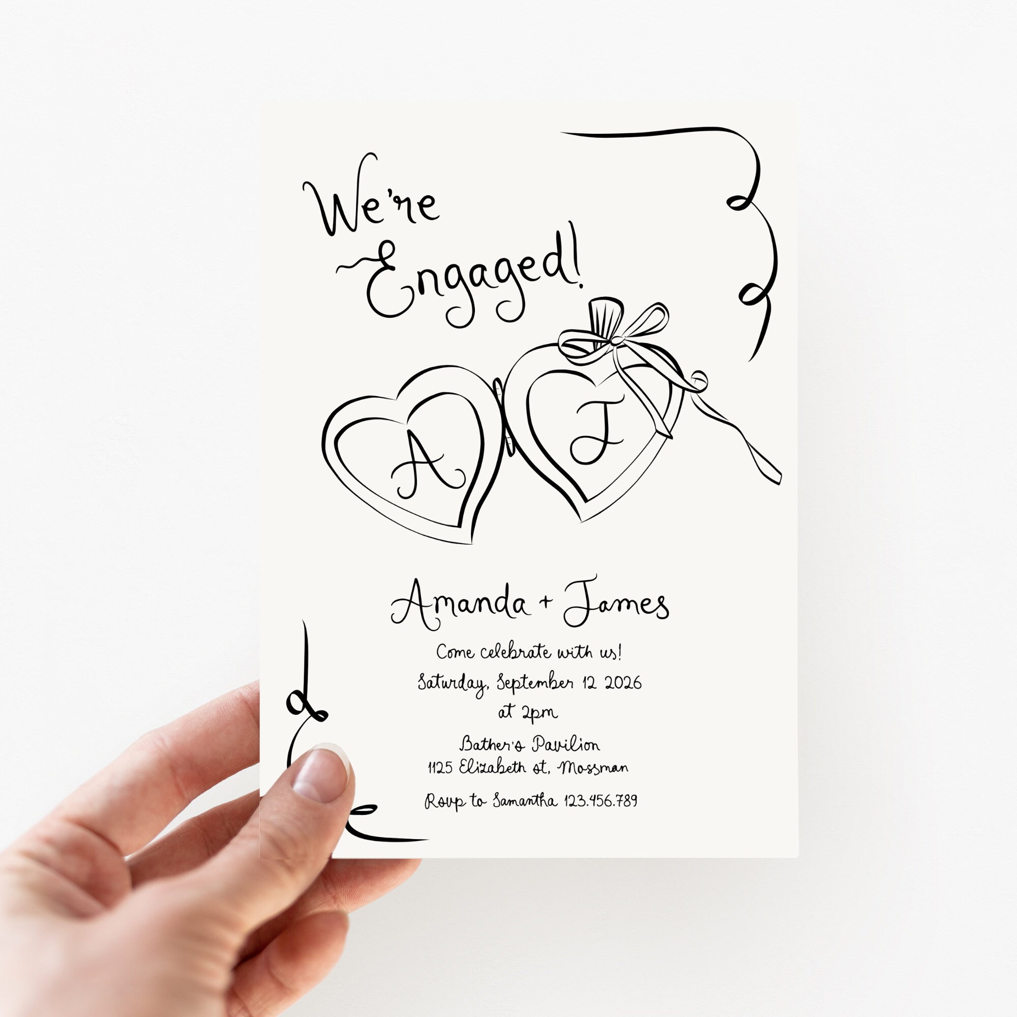 Hand Drawn Engagement Party Invitation Illustration Invite, Handwritten ...