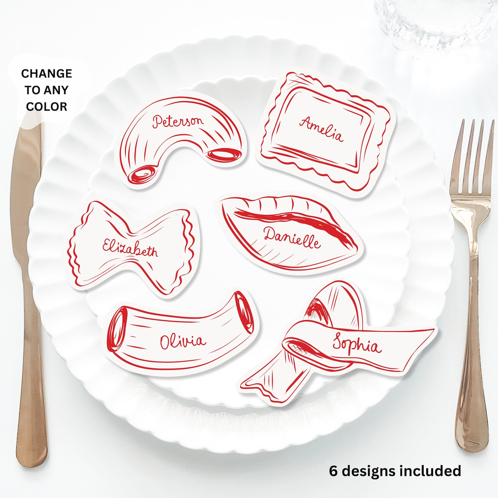 Pasta Place Cards Template, Whimsical Place Card, Pasta Shapes Place ...