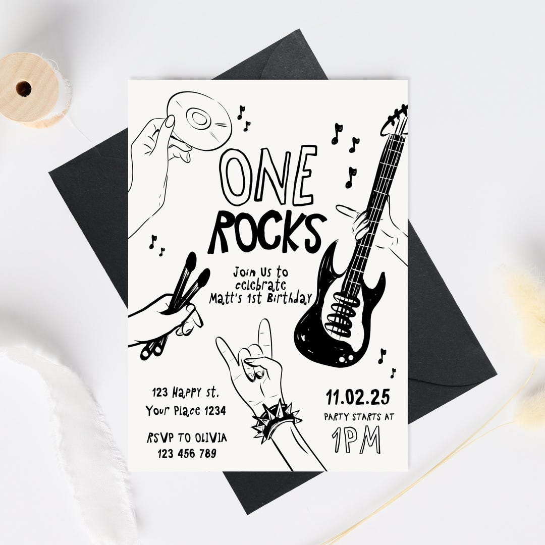 One Rocks Boy First Birthday Invitation Template, 80s Birthday Party ...