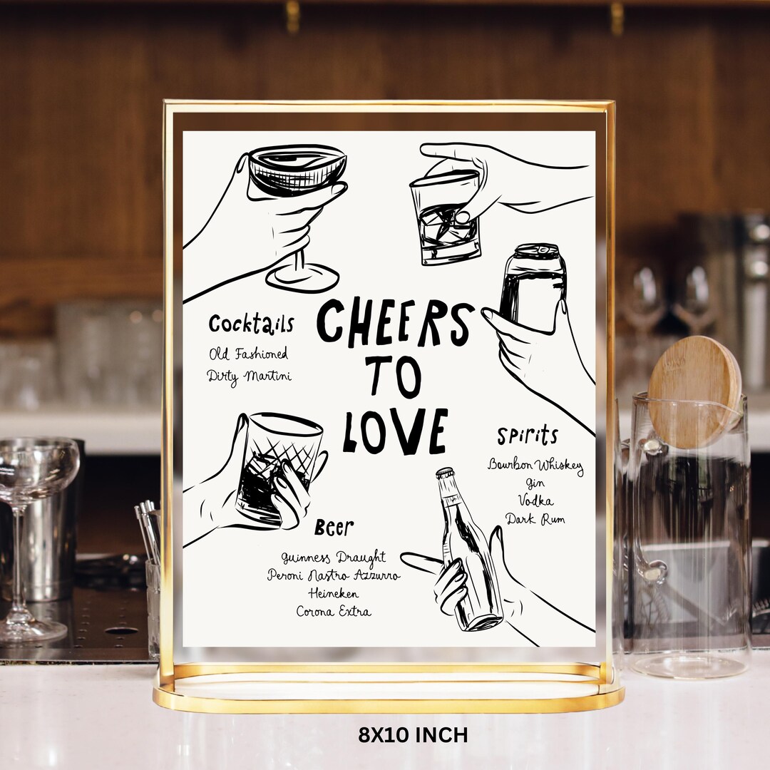 Drinks Menu Template Printable, Cheers to Love Bar Menu, Drinks Wedding ...