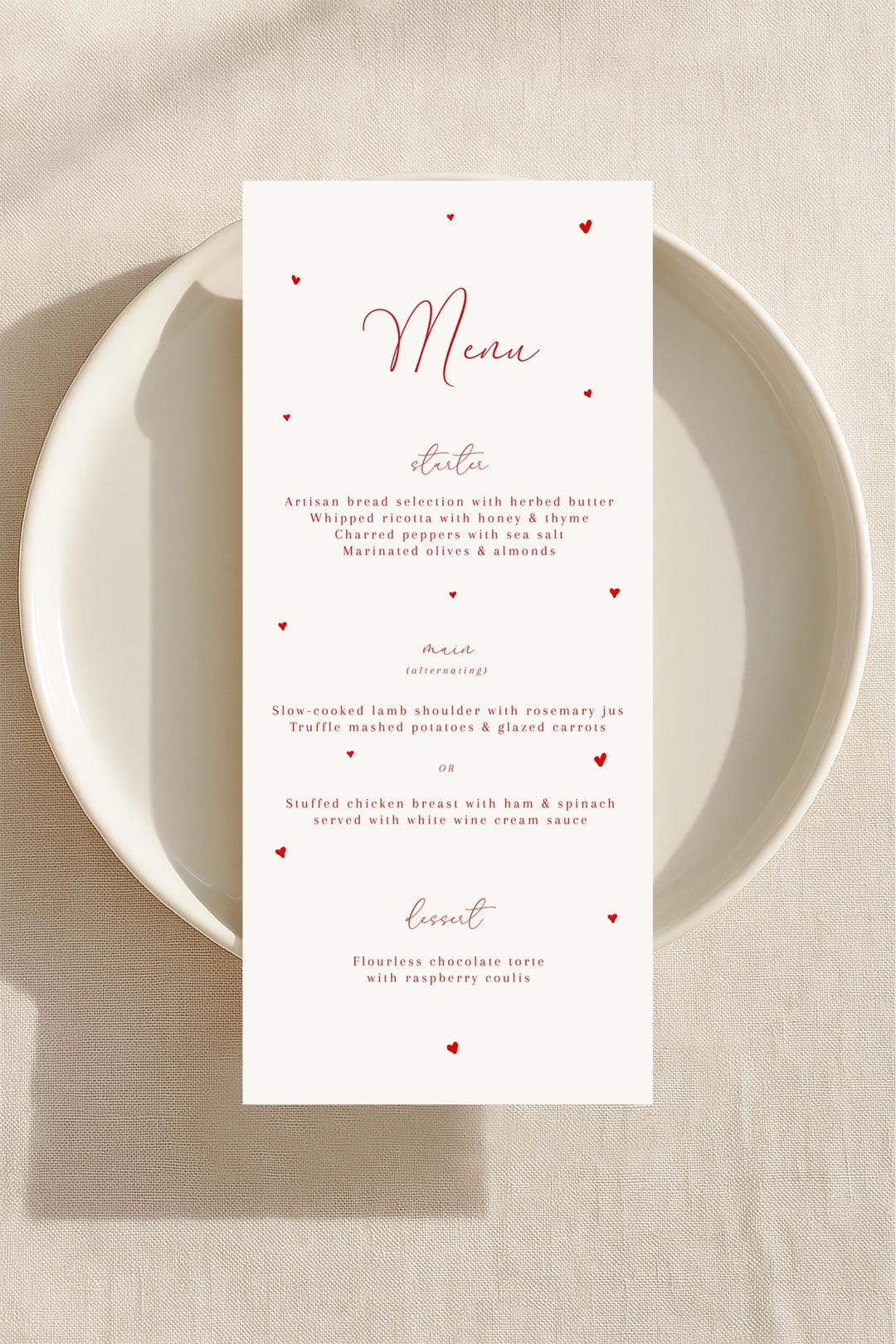 Romantic Heart Wedding Menu Template | Valentine Dinner Menu | Editable ...