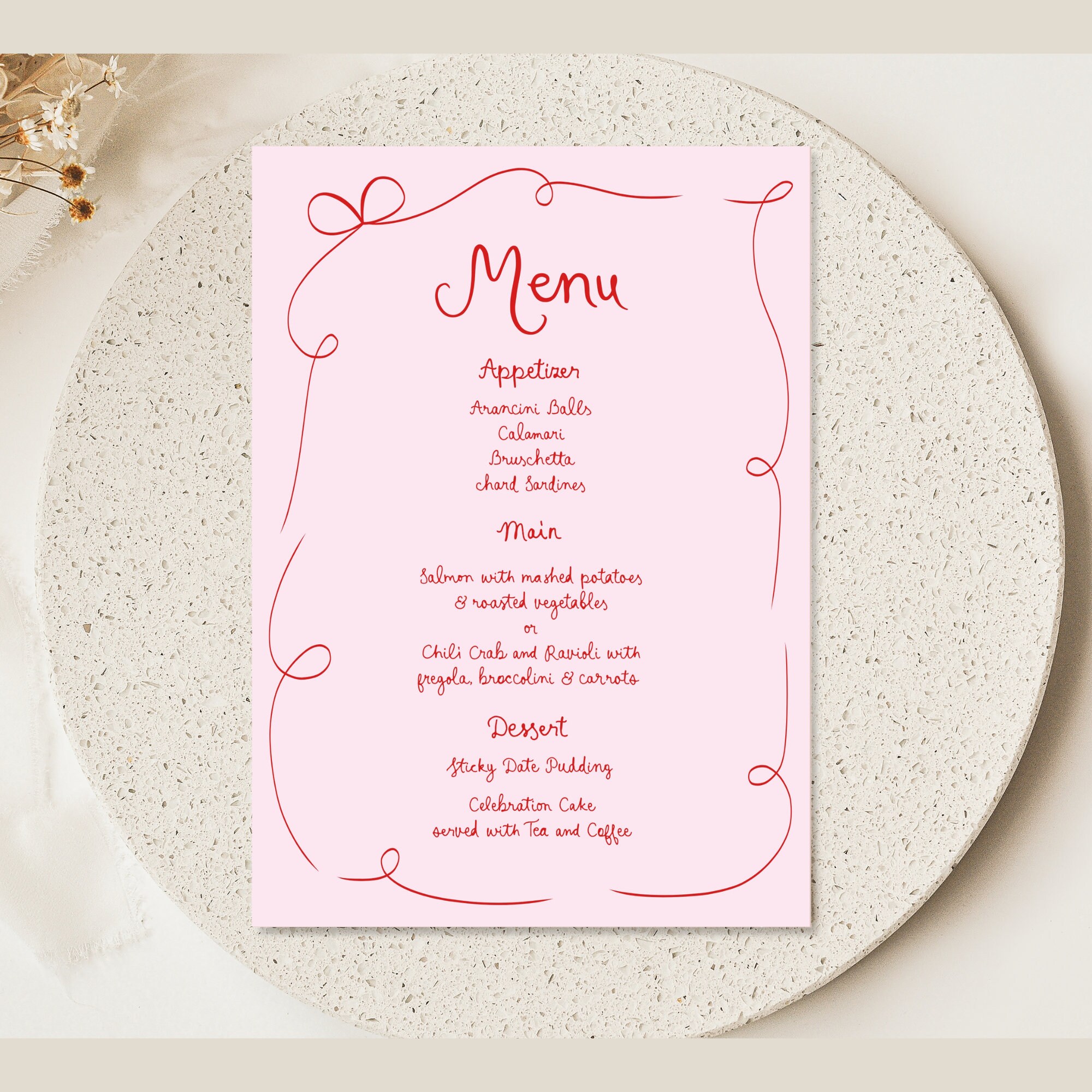 Pink Bridal Shower Menu Template Printable, Hand Drawn Line Art ...