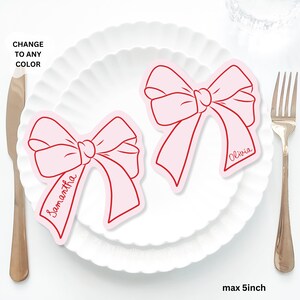 Pink Bow Place Cards Template, Whimsical Placecard, Bow Place Card, Bow ...