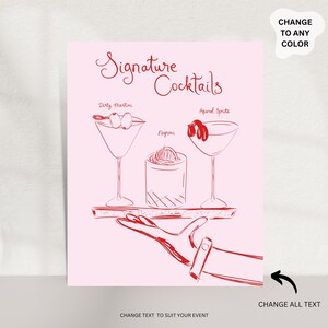 Pink Drink Bar Menu Template Printable, Hand Drawn Line Art Illustrated ...