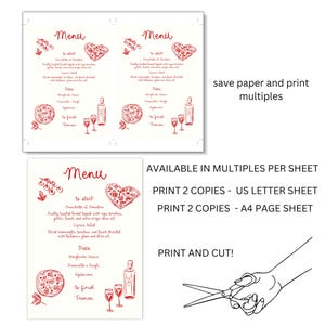 Red Italian Inspired Menu Template Printable, Hand Drawn Line Art ...