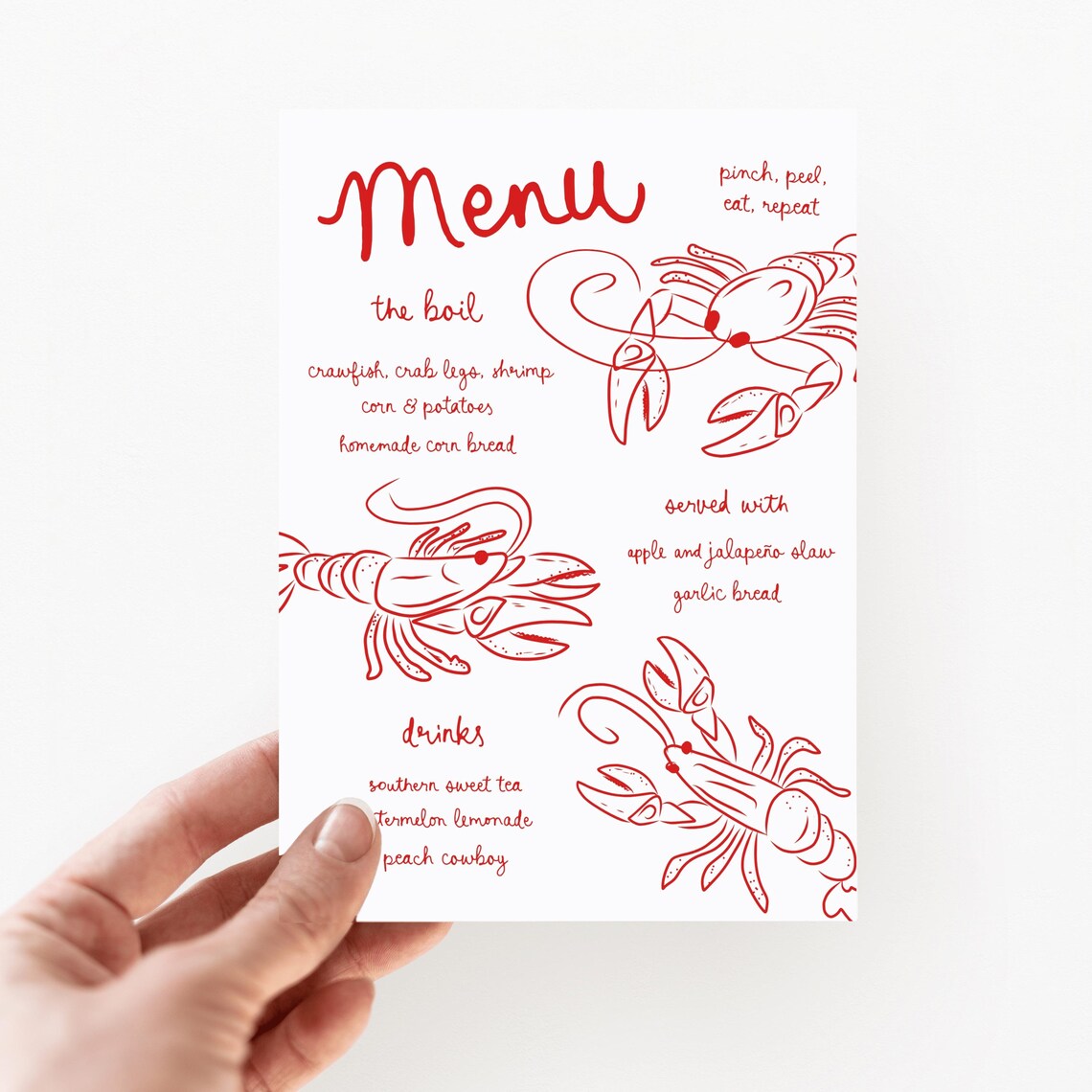 Whimsical Crawfish Boil Menu Template Printable, Hand Drawn Line Art ...