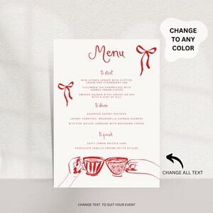 Tea Party Menu Template Printable, Kitchen Tea Menu Illustrated Tea ...