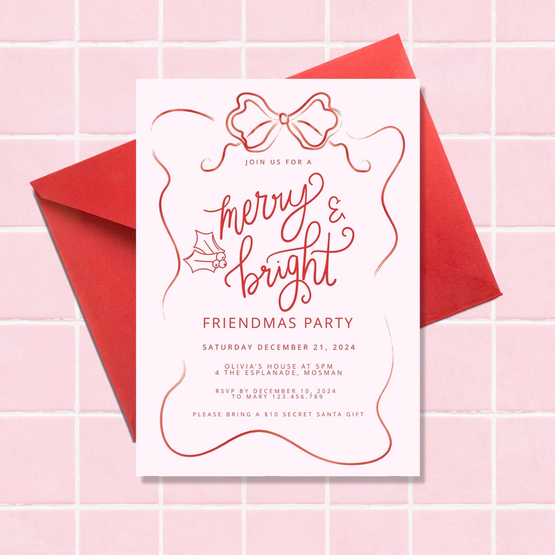 Friendmas Party Invitation, Kids Christmas PJ Party Invitation, Girls ...