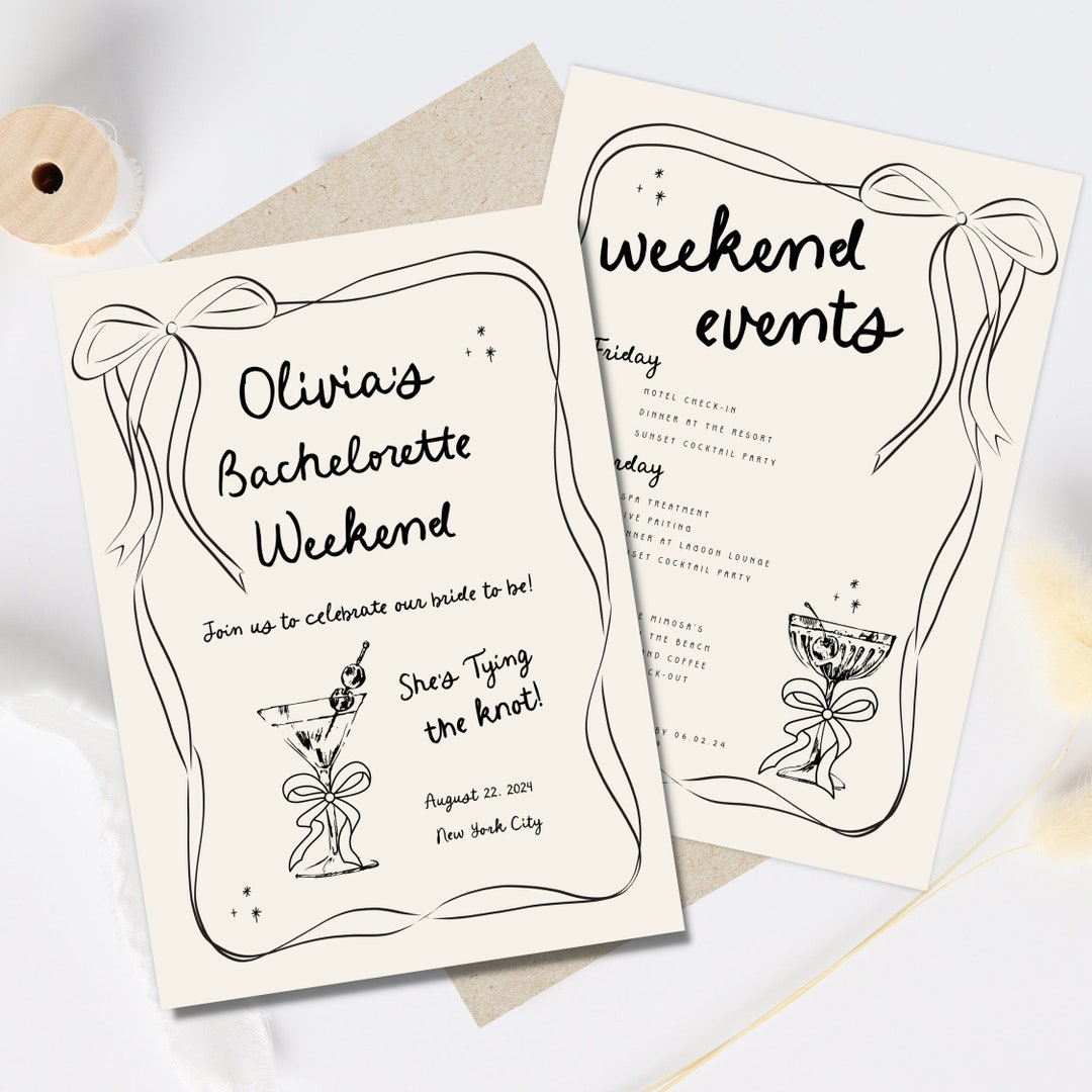 Hand Drawn Bachelorette Weekend Invitation, Hens Weekend Wavy Invite ...