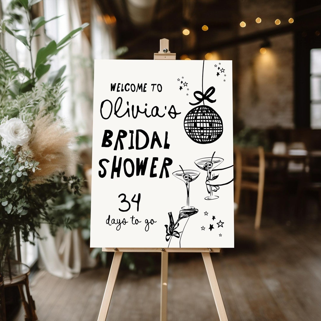 Disco Bridal Shower Welcome Sign Template, Retro Bridal Shower Poster ...