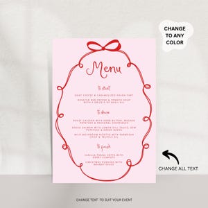 Pink Christmas Menu Template Printable, Hand Drawn Line Art Christmas ...