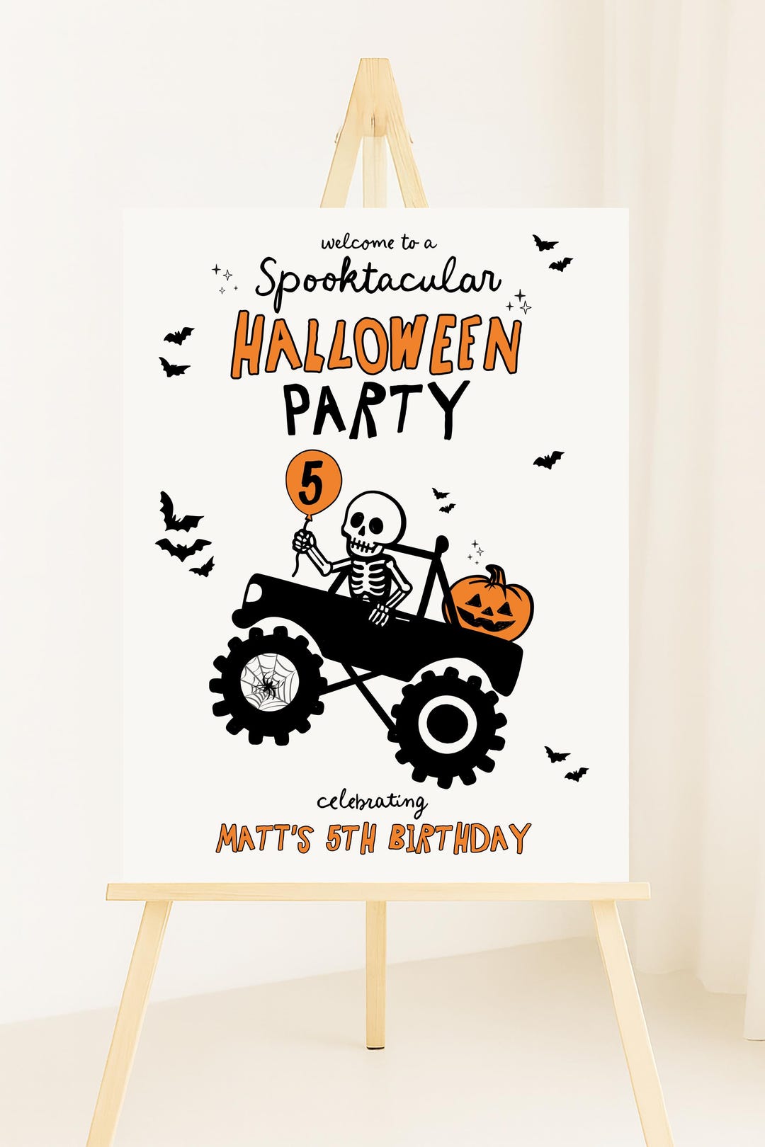 Spooktacular Halloween Birthday Welcome Sign, Skeleton Monster Truck ...