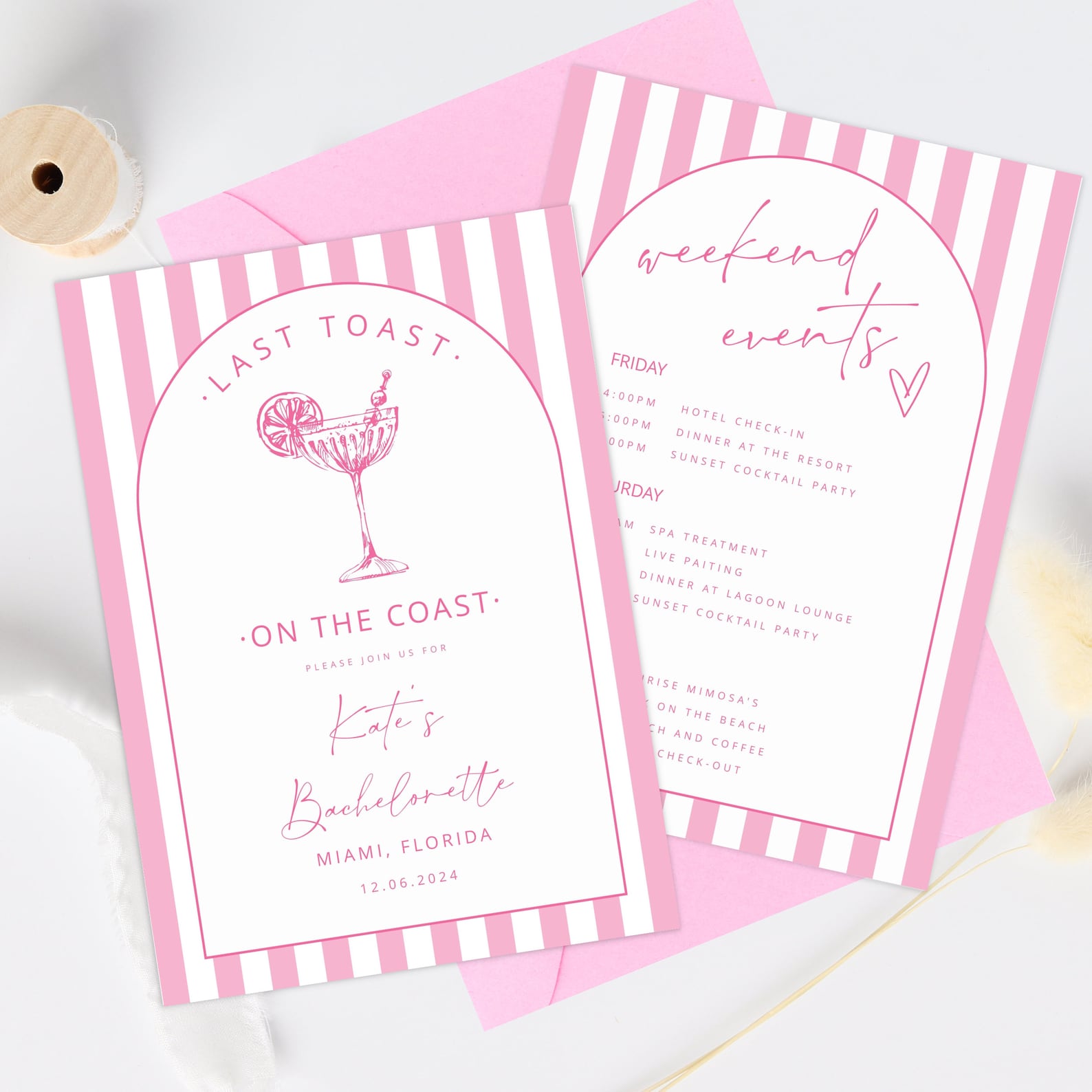 Pink Coastal Last Toast on the Coast, 30A Bachelorette Invitation and ...