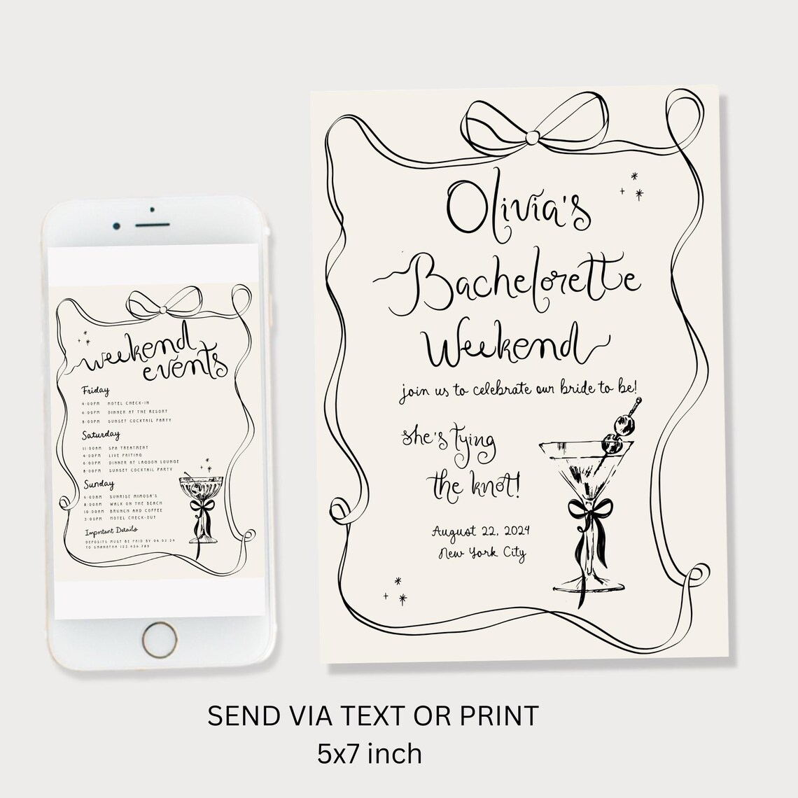 Hand Drawn Bachelorette Weekend Invitation, Hens Weekend Wavy Invite ...