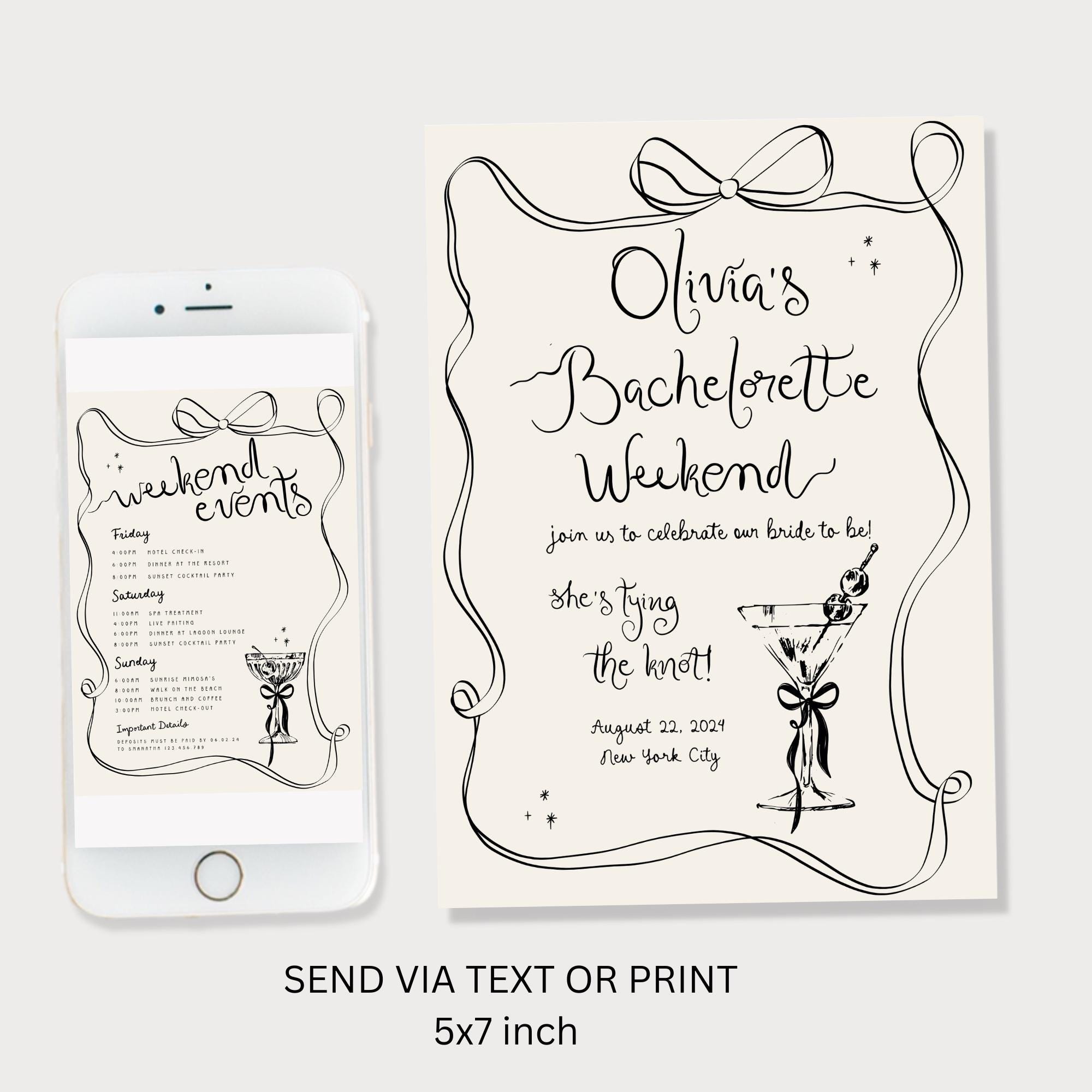 Hand Drawn Bachelorette Weekend Invitation, Hens Weekend Wavy Invite ...
