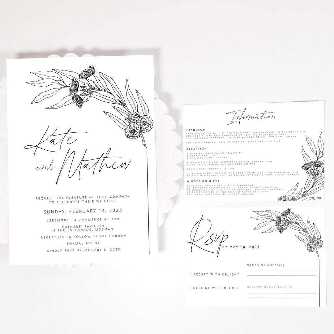 Australian Natives Wedding Invitation Suite Editable Template ...