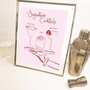 Pink Drink Bar Menu Template Printable, Hand Drawn Line Art Illustrated ...