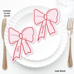 Pink Bow Place Cards Template, Whimsical Placecard, Bow Place Card, Bow ...