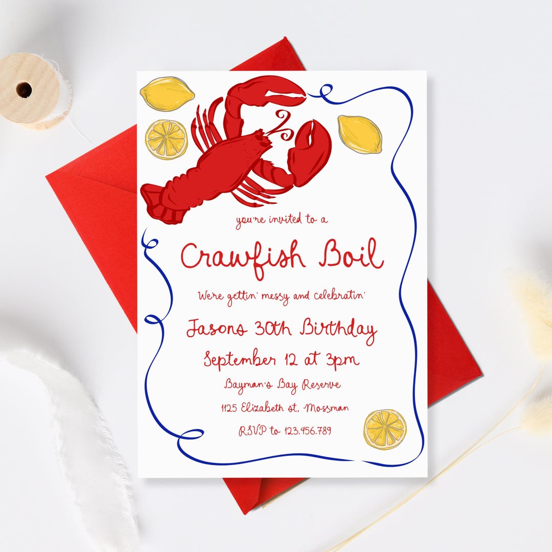 Crawfish Boil Birthday Invite, Seafood Boil Party Invitation, Whimsical ...