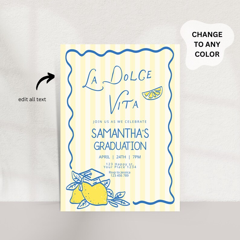La Dolce Vita Graduation Invitation Template, Lemon Graduation Invite ...