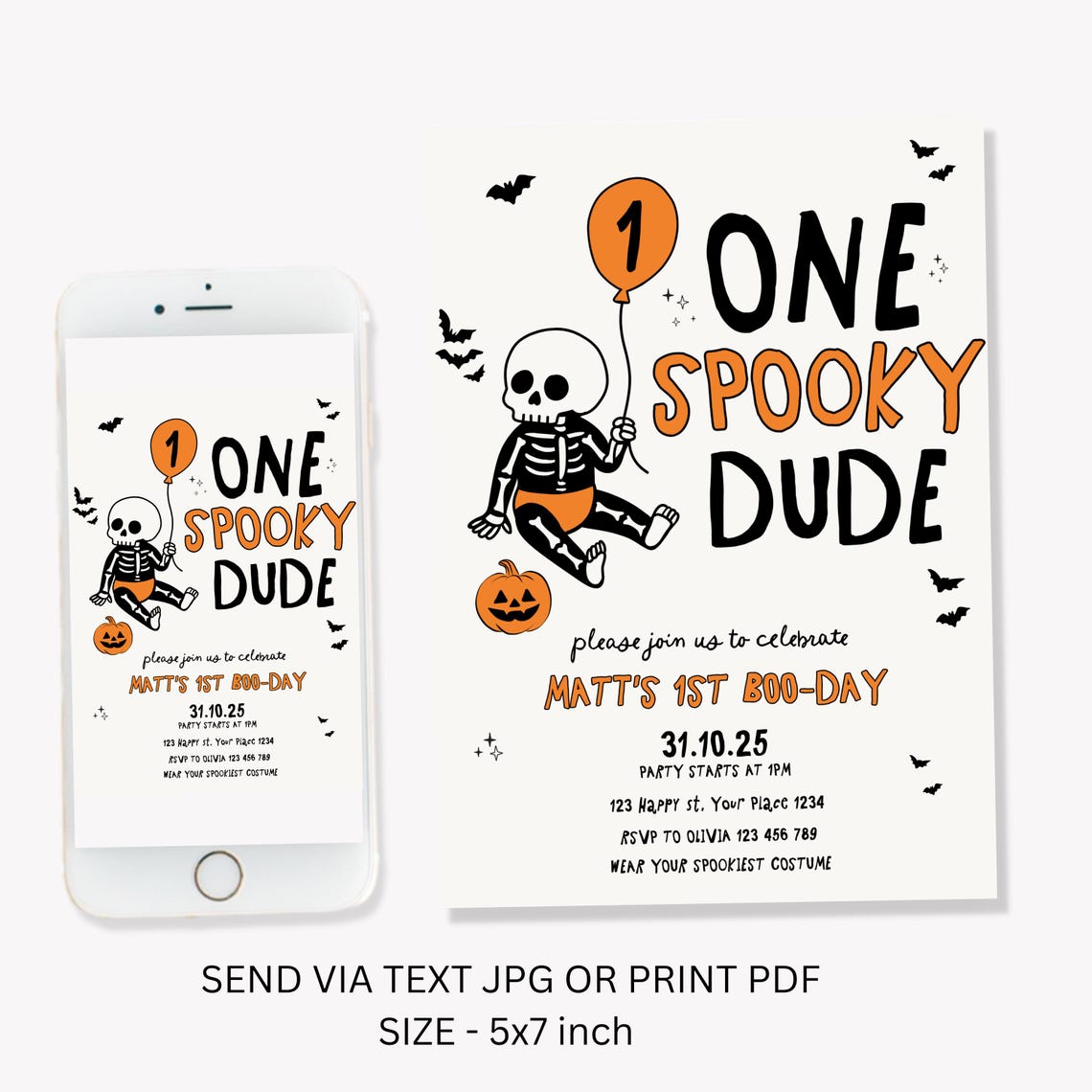 One Spooky Dude Birthday Invitation Halloween Boy 1st Birthday Invite ...