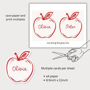 Red Apple Place Cards Template, Whimsical Placecard Apple Place Card ...