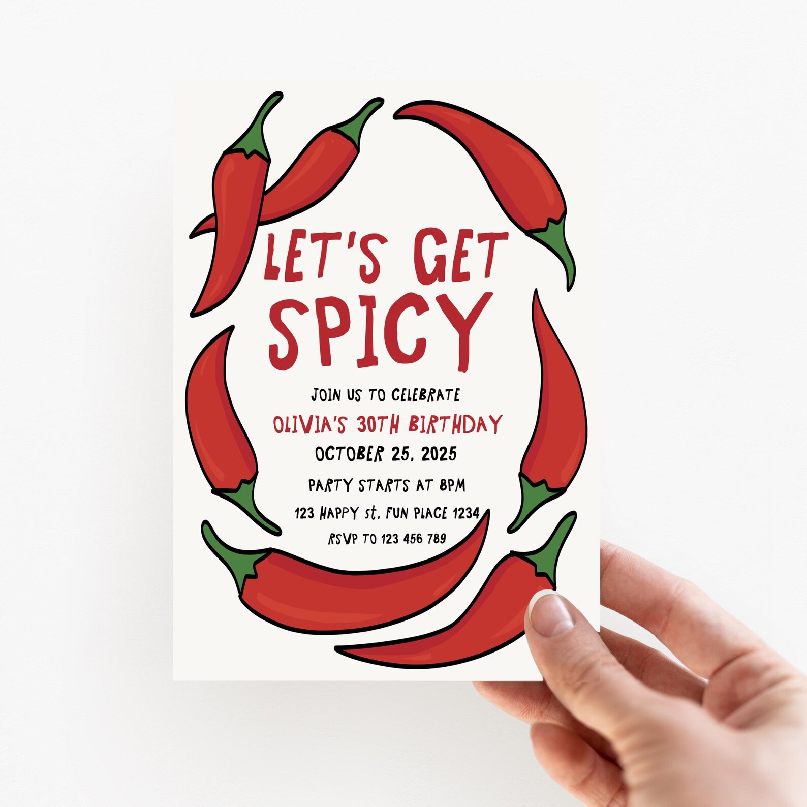 Fiesta 30th Birthday Invitation Template, Red Spicy Chili Pepper Party ...