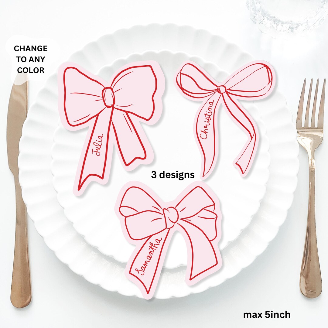Pink Bow Place Cards Template, Whimsical Placecard, Bow Place Card, Bow ...
