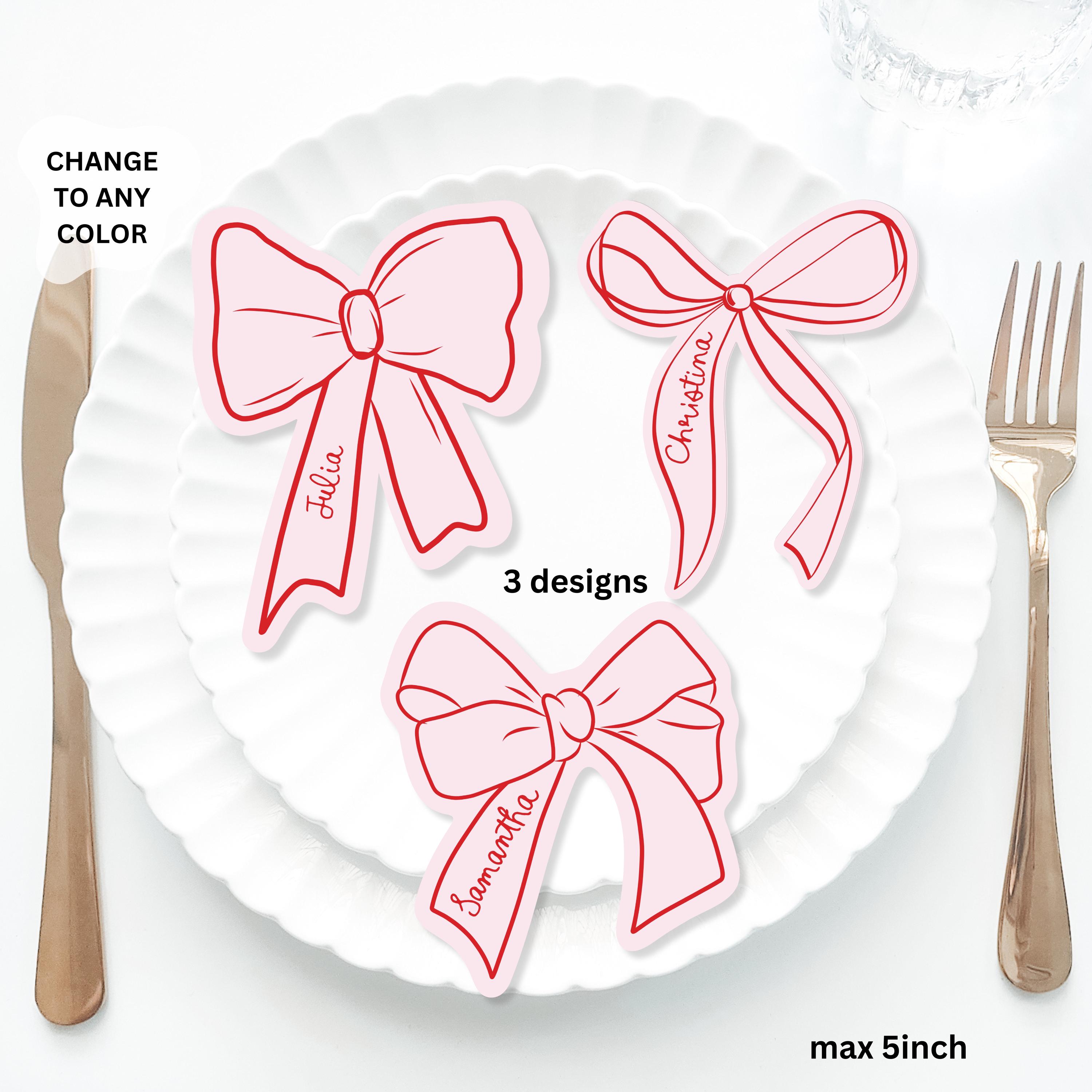 Pink Bow Place Cards Template, Whimsical Placecard, Bow Place Card, Bow ...