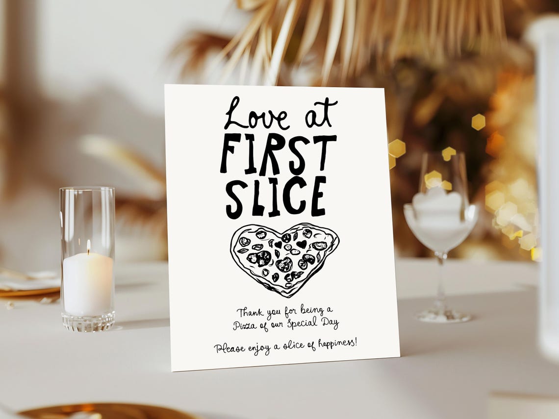 Love at First Slice Sign, Heart Pizza Bar Wedding Sign Template ...