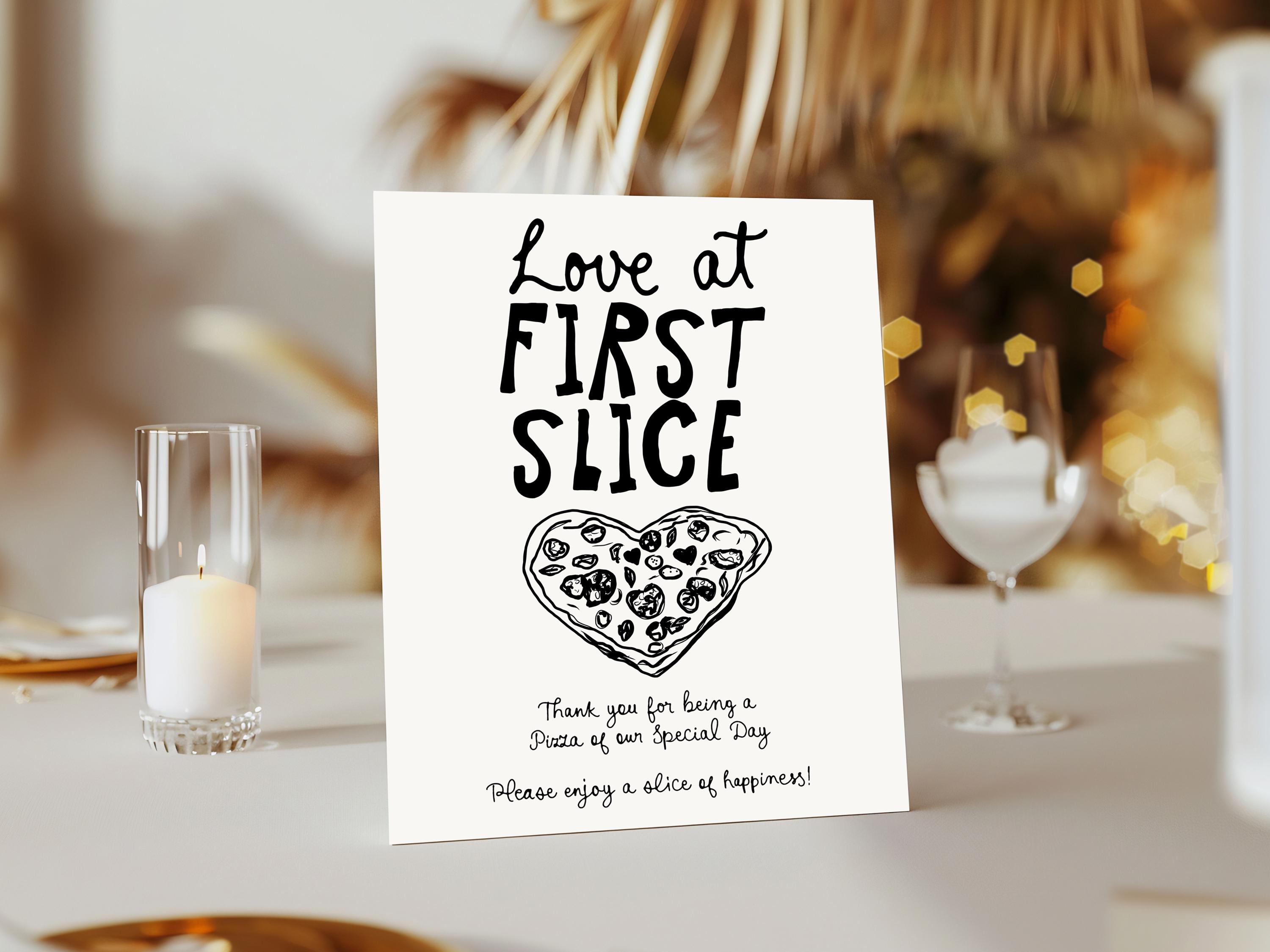 Love at First Slice Sign, Heart Pizza Bar Wedding Sign Template ...