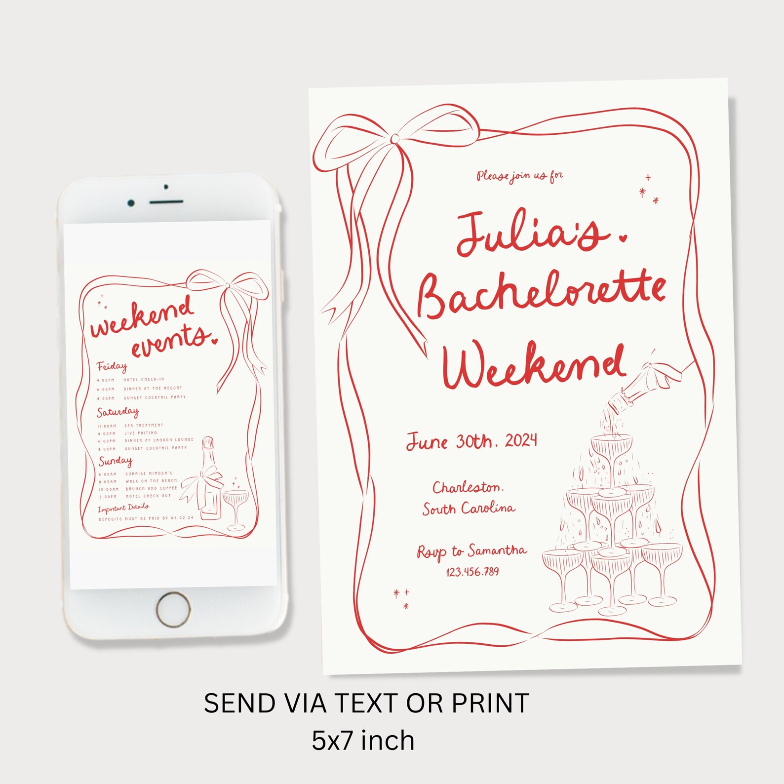 Bachelorette Weekend Invitation, Red Hens Weekend Wavy Invite Pretty ...