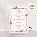 Bow Bridal Shower Menu Template Printable, Red Bridal Shower Party Food ...