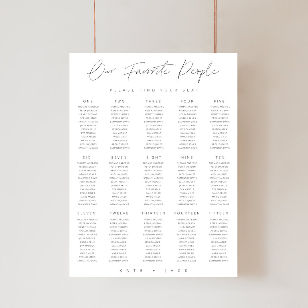 Editable Elegant Seating Chart Template, Modern Wedding Seating Chart ...