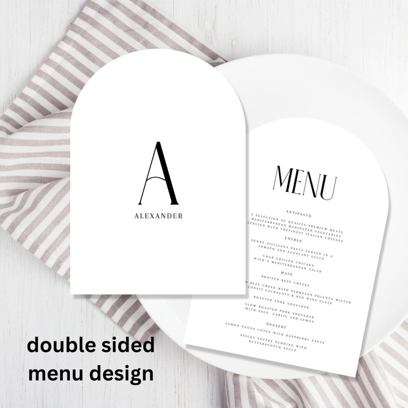 Menu and Name Card Placecard Wedding Menu Template Printable - Etsy