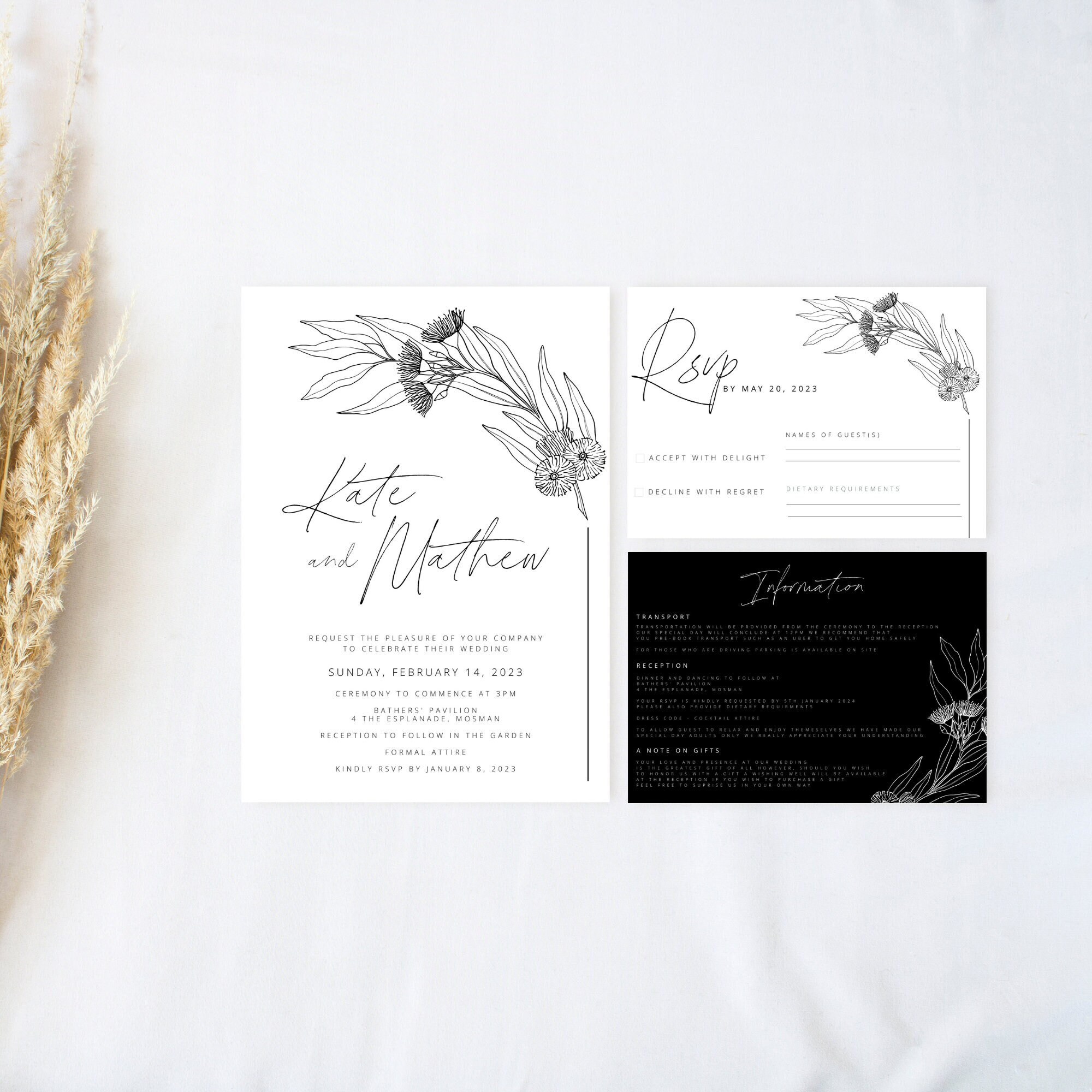 Australian Natives Wedding Invitation Suite Editable Template ...
