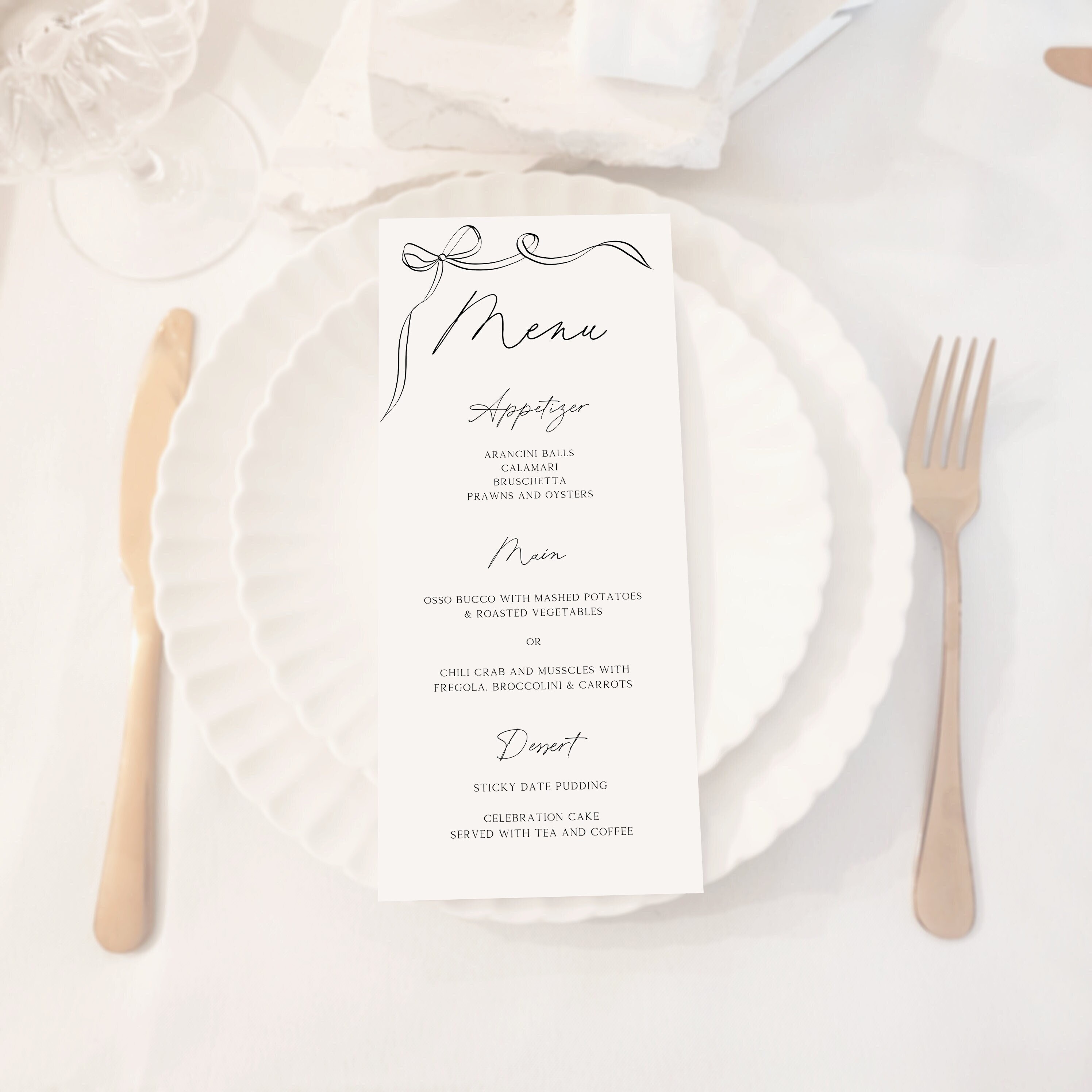 Whimsical Wedding Menu Template Printable, Hand Drawn Wavy Edge Wedding ...