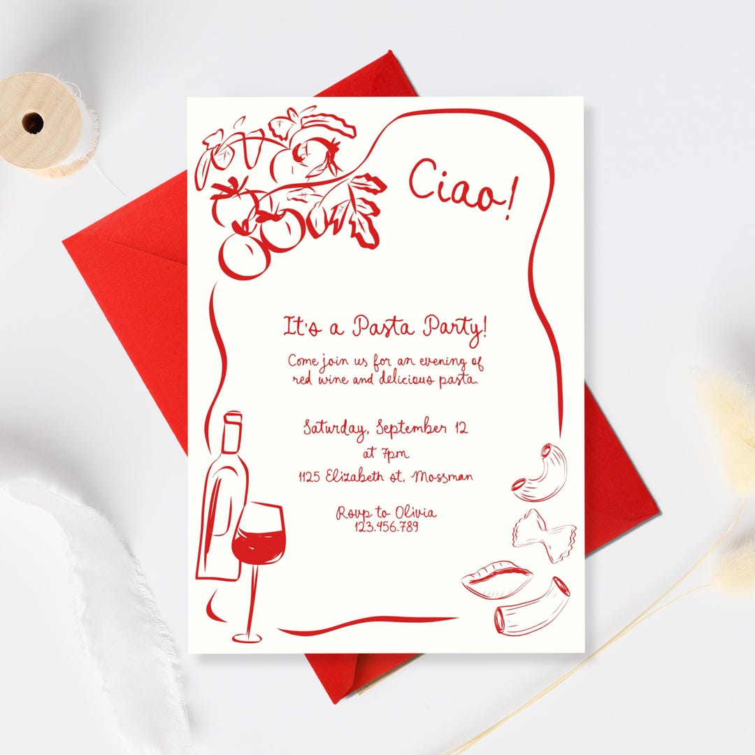 Italian Inspired Pasta Party Birthday Invite, Pasta Party Invitation ...