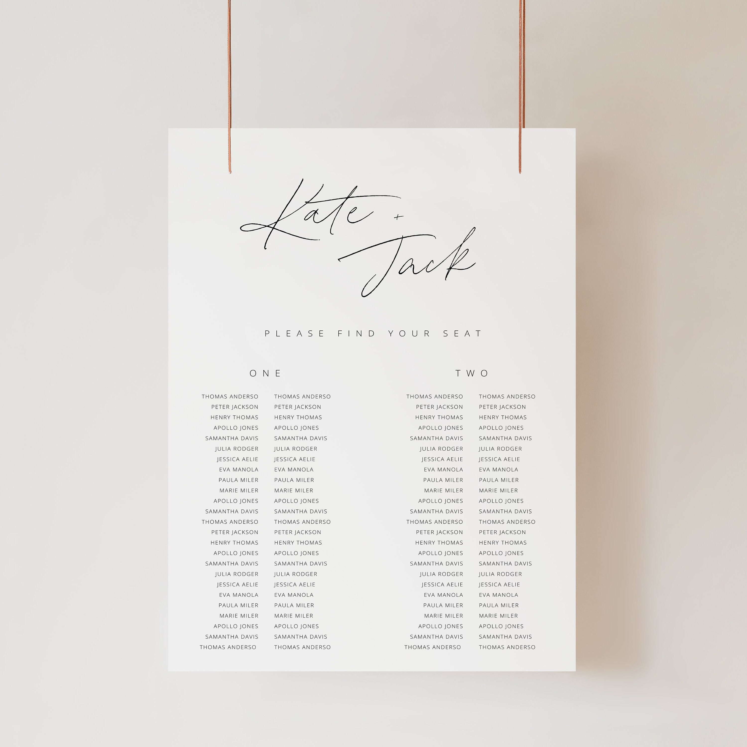 Printable Modern Wedding Banquet Seating Chart, Printable Seating Chart ...