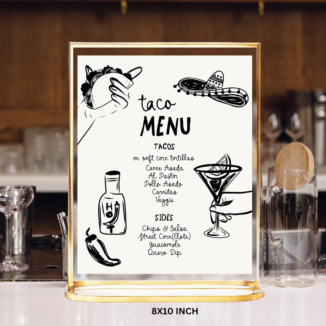 Taco Menu Mexican Menu Sign Template Printable, Let's Fiesta Menu Food ...
