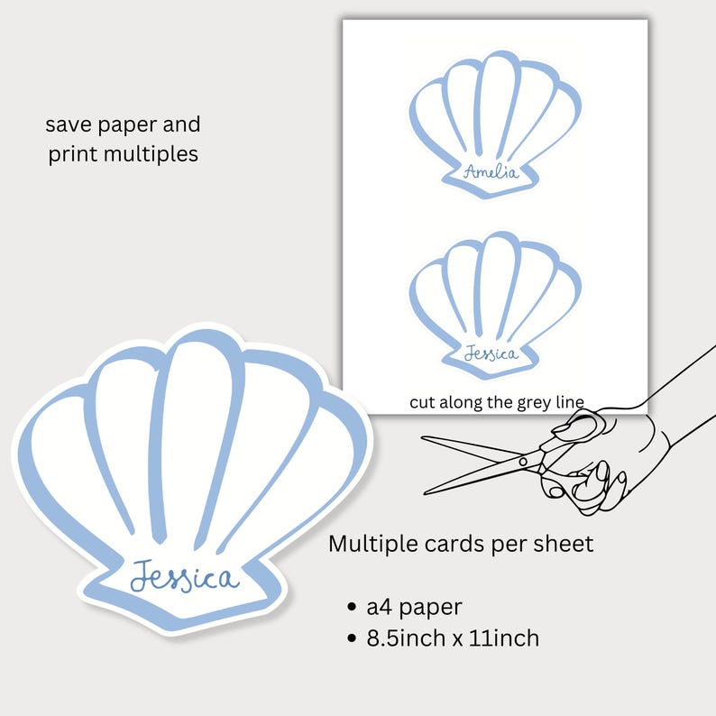 Seashell Place Cards Template, Coastal Shell Place Card, Seafood Place ...
