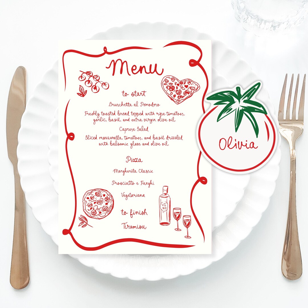Red Italian Inspired Menu Template Printable, Hand Drawn Art ...