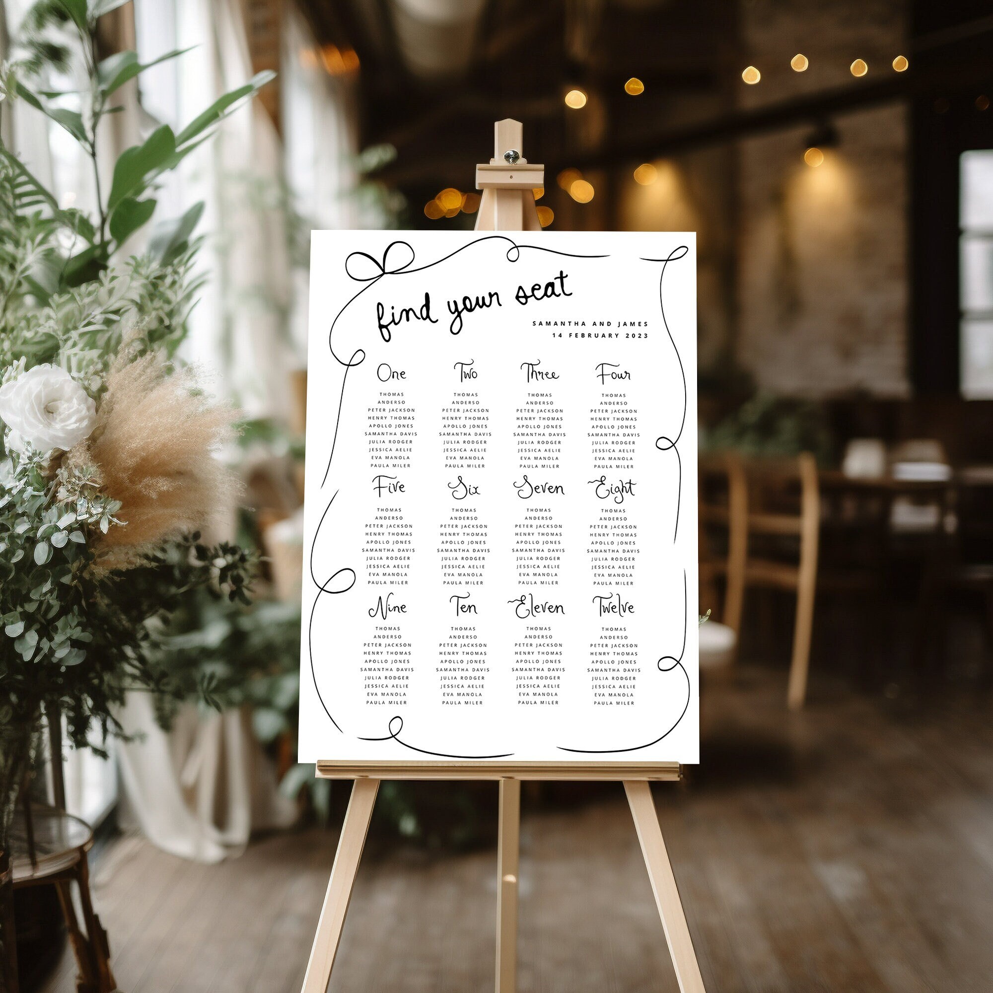 Whimsical Wedding Seating Plan Template, Hand Drawn Seating Chart ...