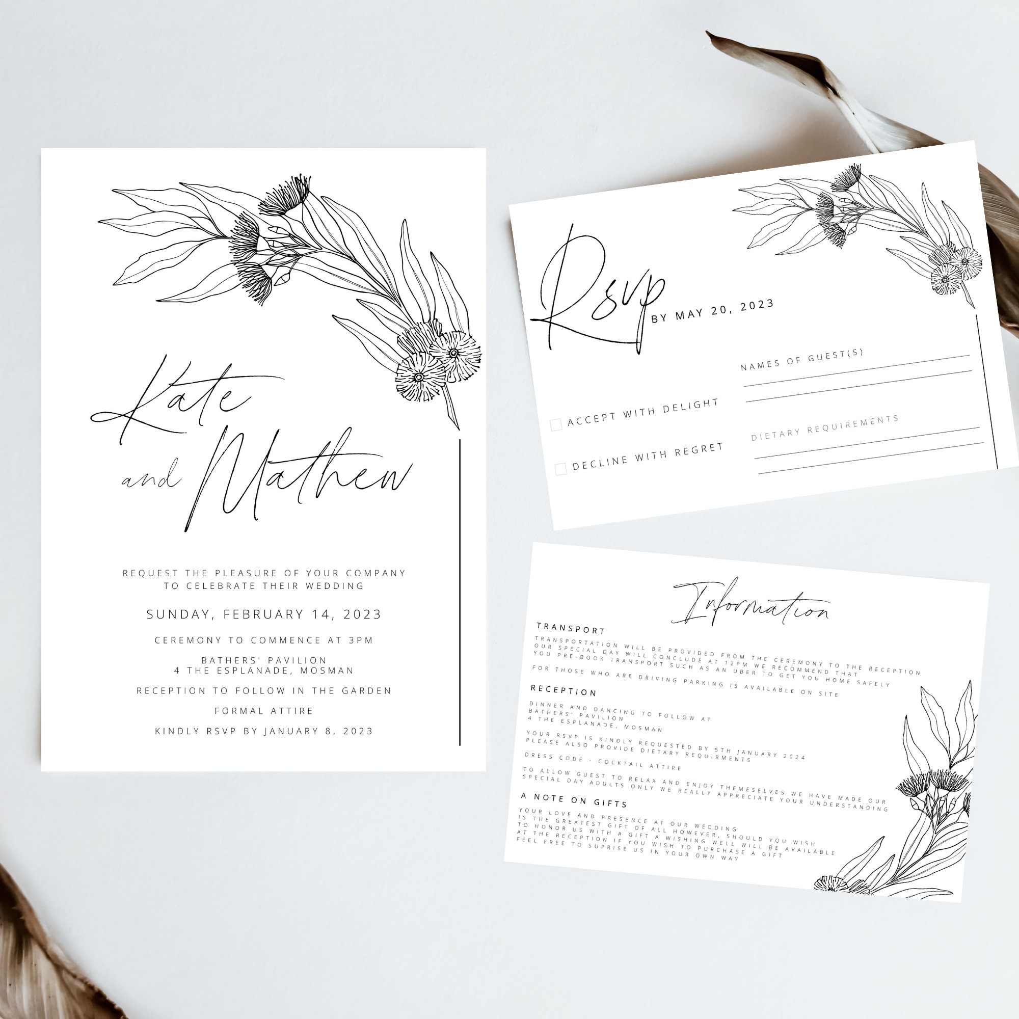 Australian Natives Wedding Invitation Suite Editable Template ...