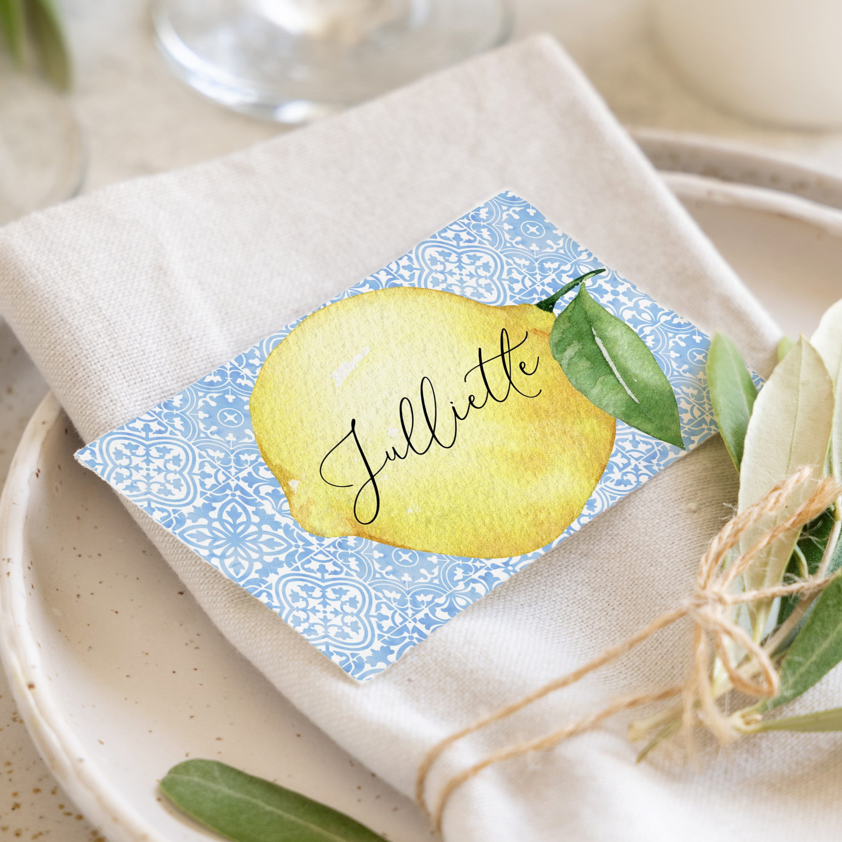 Lemon Place Cards Template Lemon Amalfi Mediterranean Table Name Card ...