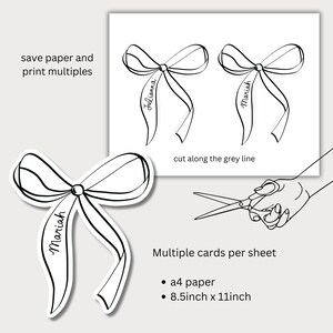 Bow Place Cards Template, Whimsical Placecard, Bow Place Card, Bow ...
