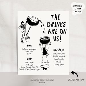 Drinks Menu Template Printable, Handwritten Wedding Bar Menu, Drinks ...