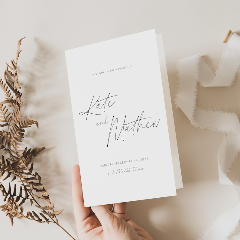 Minimalist Wedding Program Template, Modern Order of Service, Catholic ...