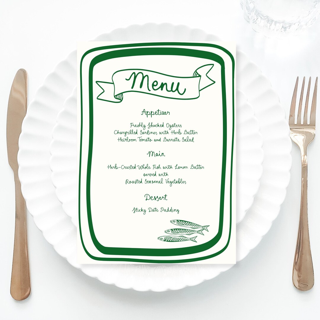 Sardine Italian Inspired Menu Template Printable, Hand Drawn ...