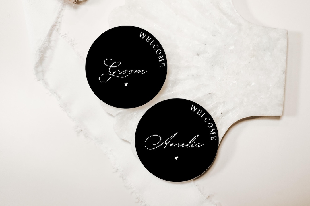 Black Round Place Cards Template, Whimsical Place Card, Wedding Place ...